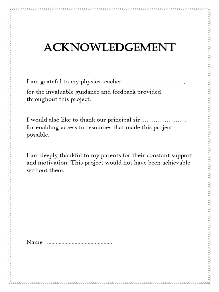 Acknowledgement for Physics Project | PDF