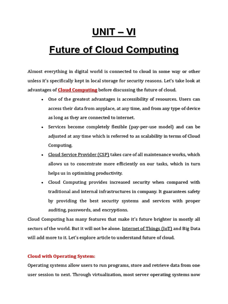 UNIT- VI Cloud Computing | PDF | Cloud Computing | Operating System