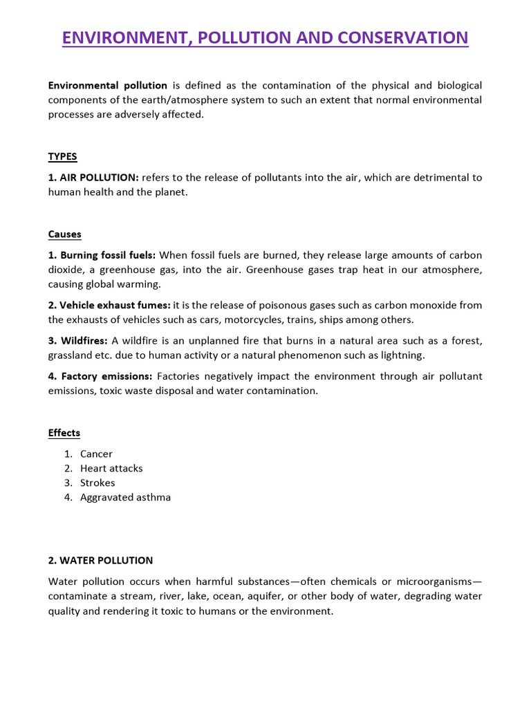 Environment, Pollution and Conservation | PDF | Pollution | Water Pollution
