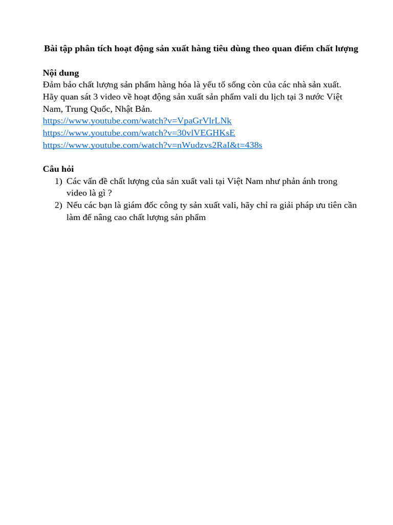 Bài Tập Sản Xuất Vali | PDF
