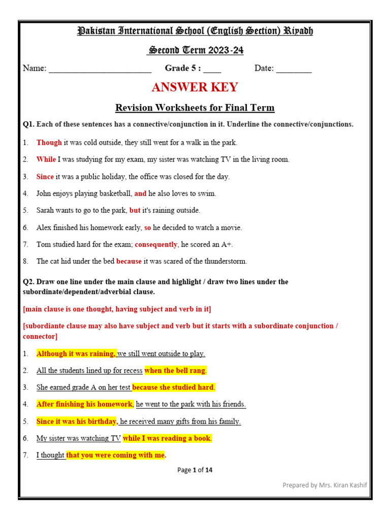 Answer Key-Practice worksheets-Gr5 | PDF | Adverb | Syntax