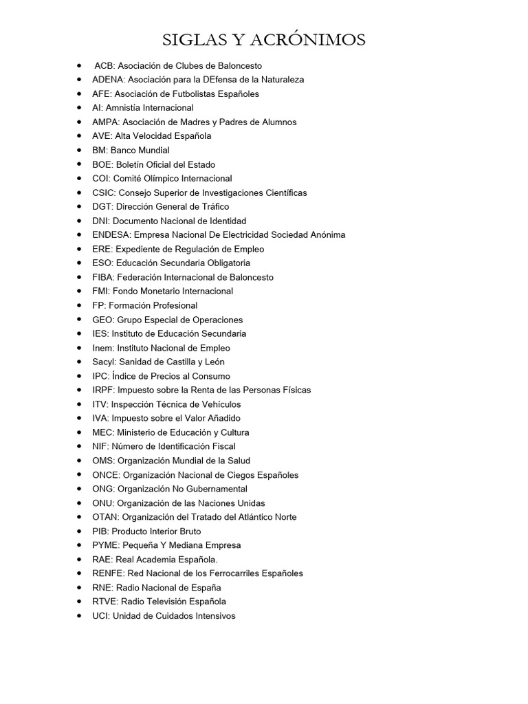 Siglas y Acrónimos | PDF