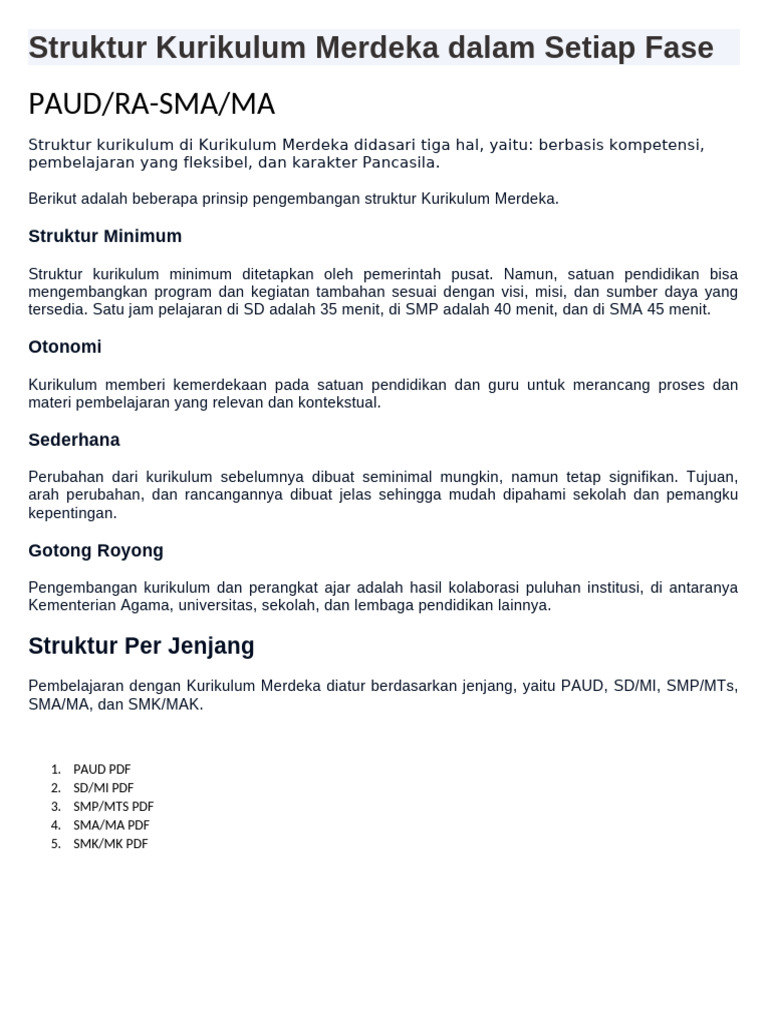 Struktur Kurikulum Merdeka Dalam Setiap Fase | PDF