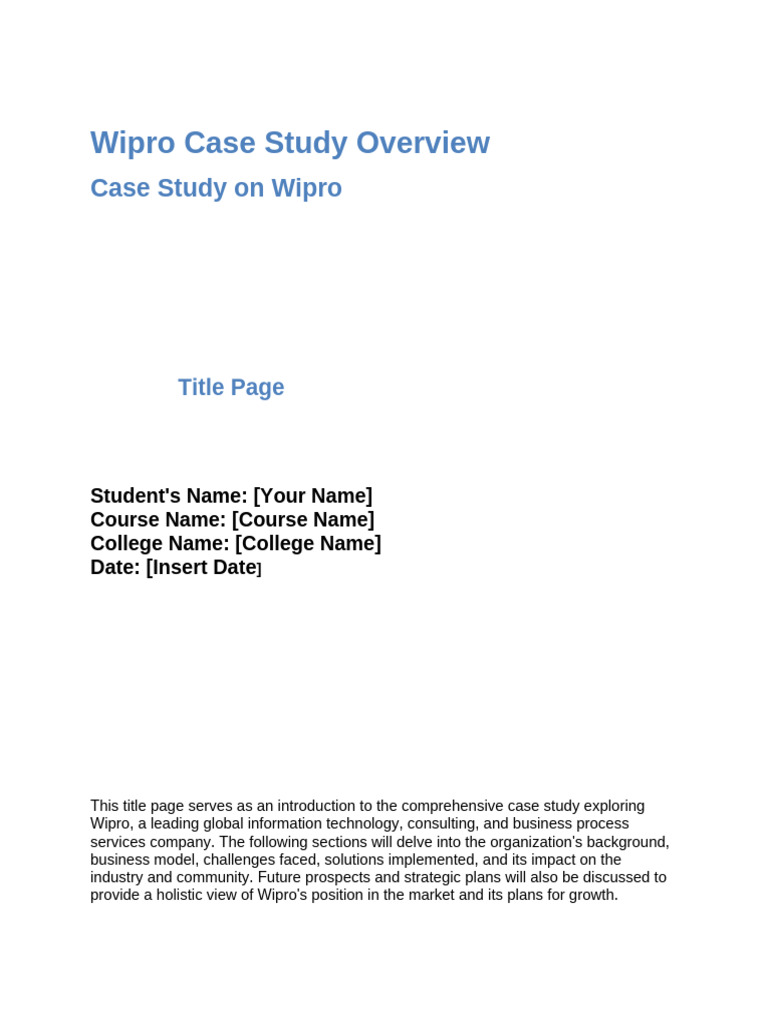 Wipro Case Study Overview | PDF | Innovation | Sustainability