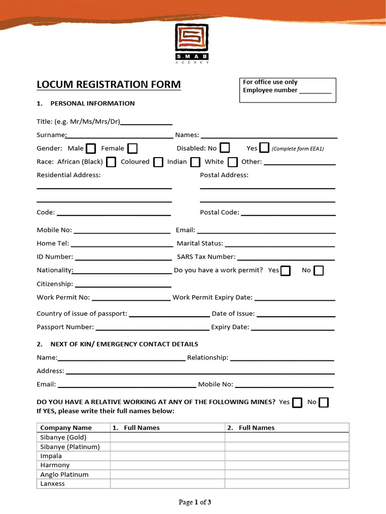 Locum Registration Form Template | PDF