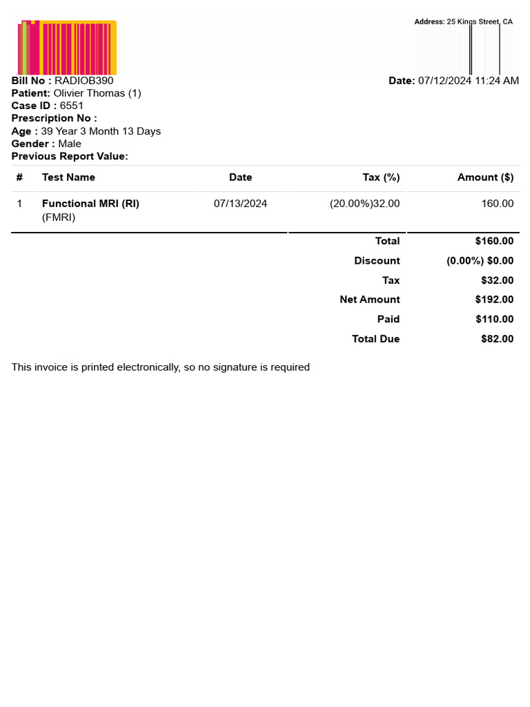 Radiology - Bill - Print | PDF