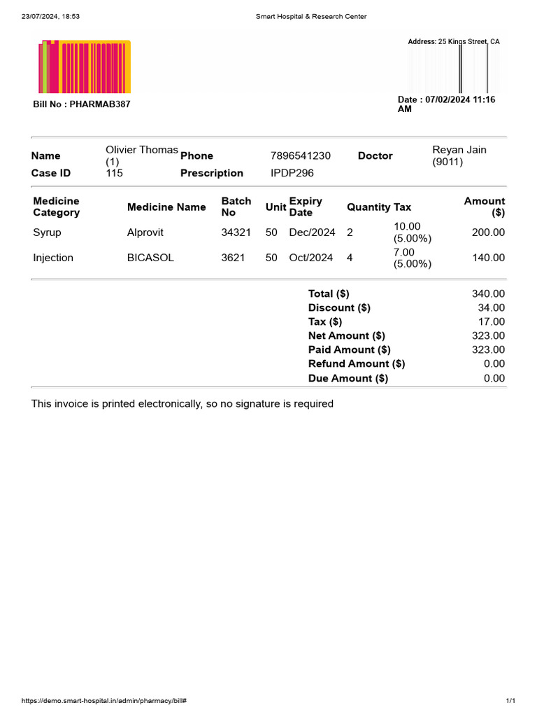 Pharmacy Pharmacy Bill Print | PDF | Health Care | Pharmaceutical Sciences