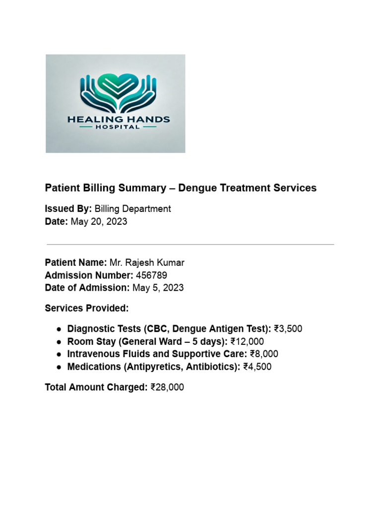 Dengue Treatment Billing Summary | PDF
