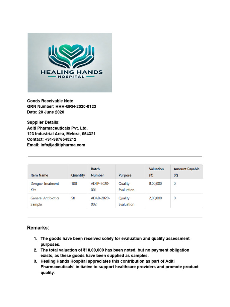 Goods Receivable Note | PDF