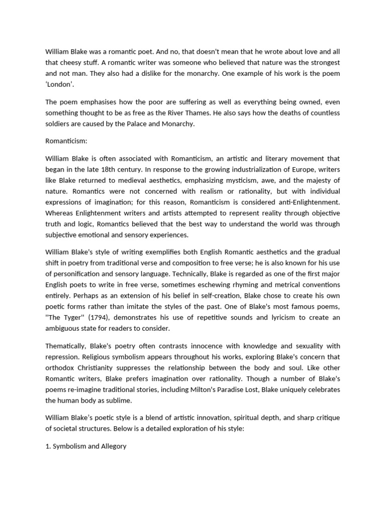 Blake's Writing Style | PDF | William Blake | Poetry