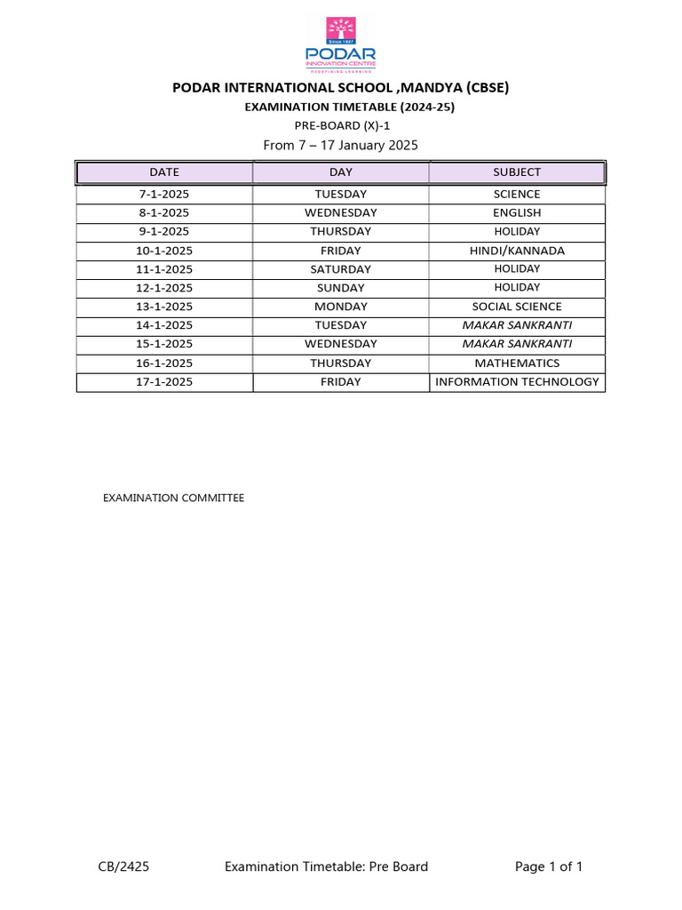 Pre Board Time Tabel | PDF