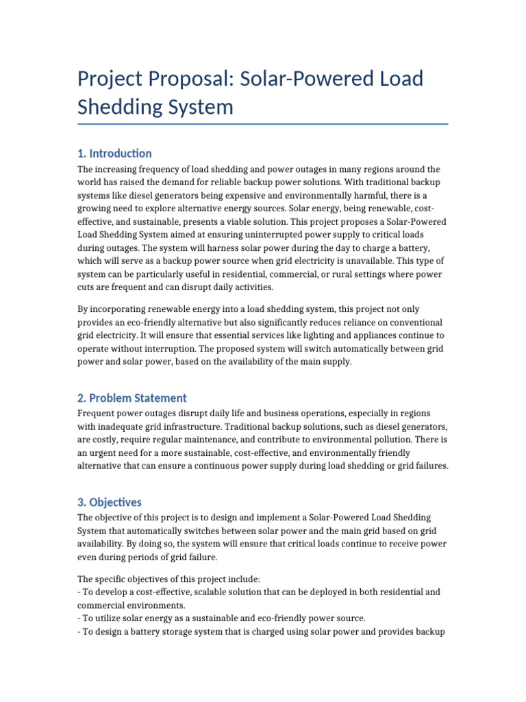 Solar Powered Load Shedding System Proposal Detailed | PDF | Solar ...
