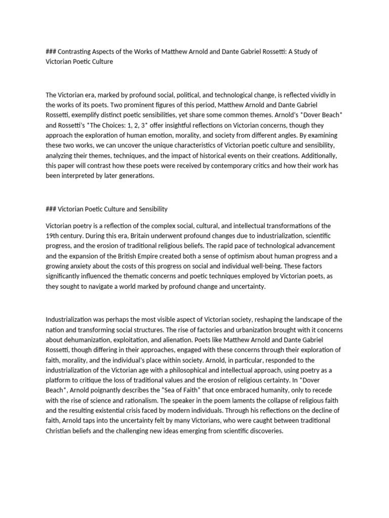 Matthew and Rossetti | PDF | Dante Gabriel Rossetti | Poetry