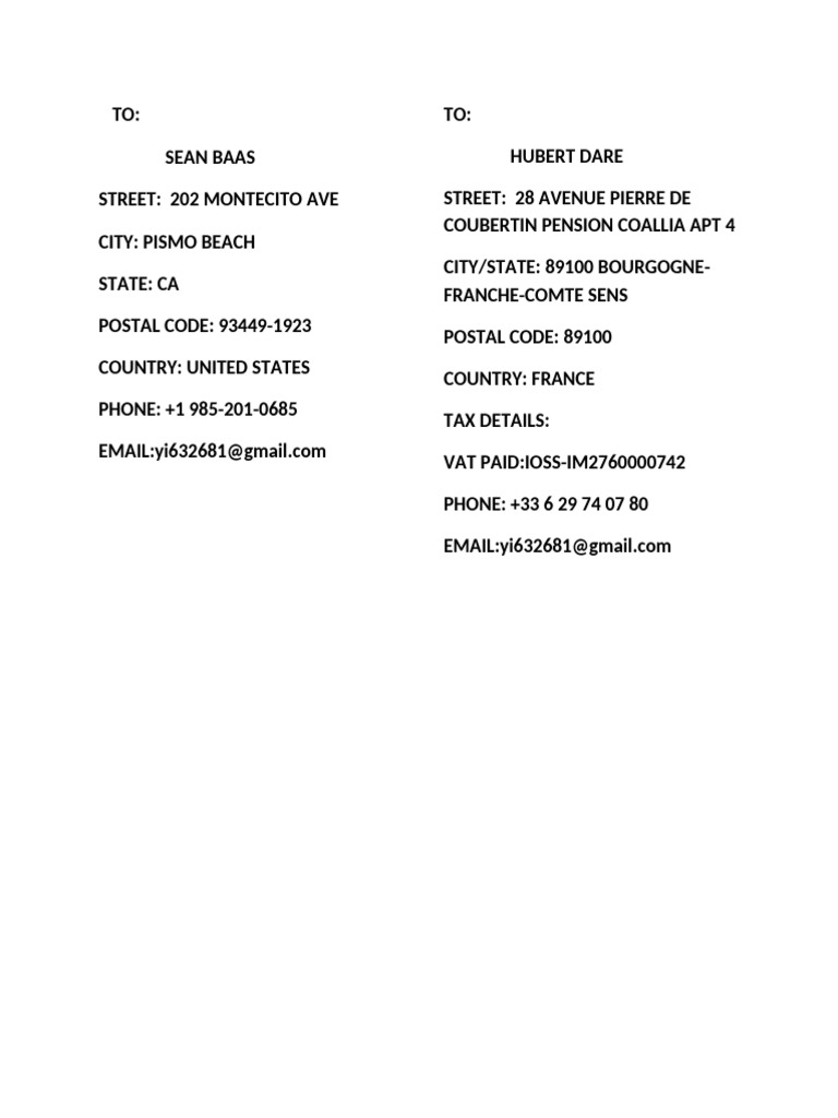 Contact Information for Sean Baas & Hubert Dare | PDF
