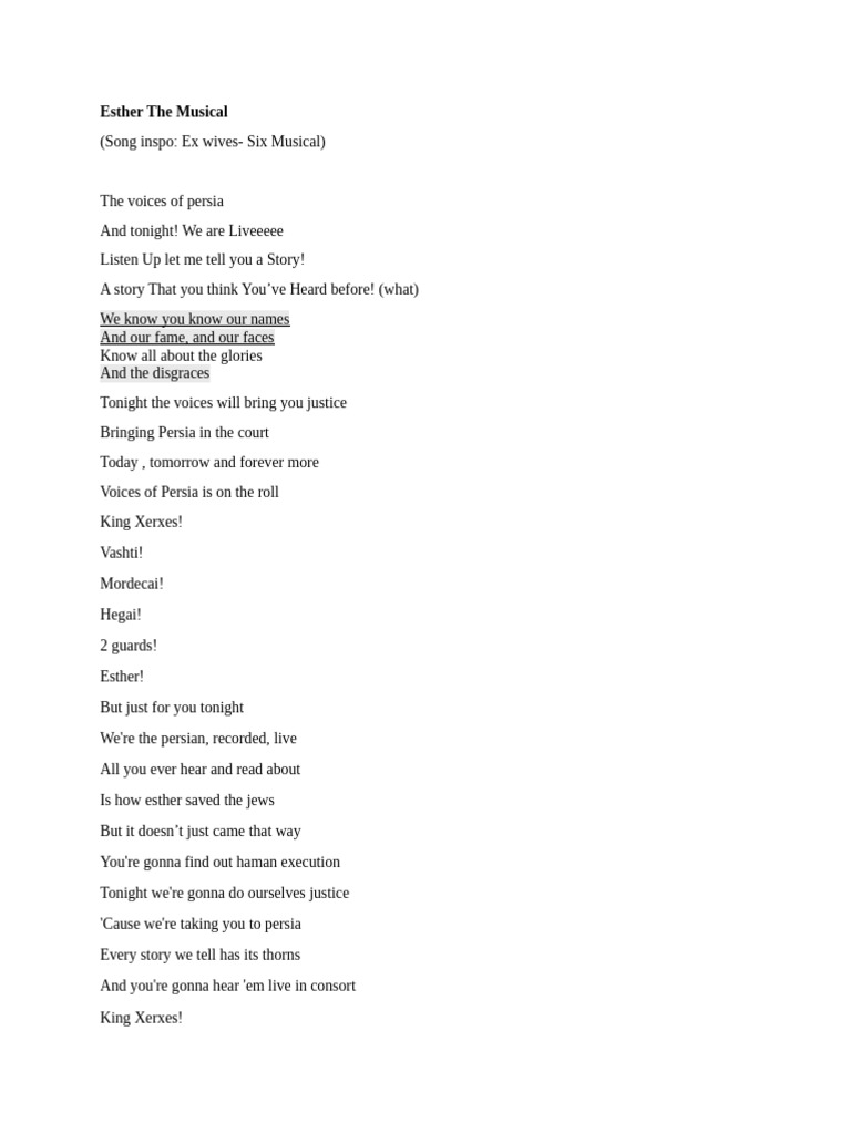 Esther Musical Revised Script | PDF