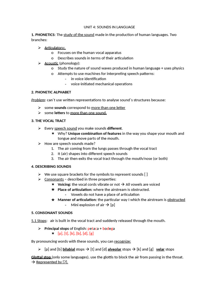 UNIT 4 - sounds in language | PDF | Phonetics | Consonant