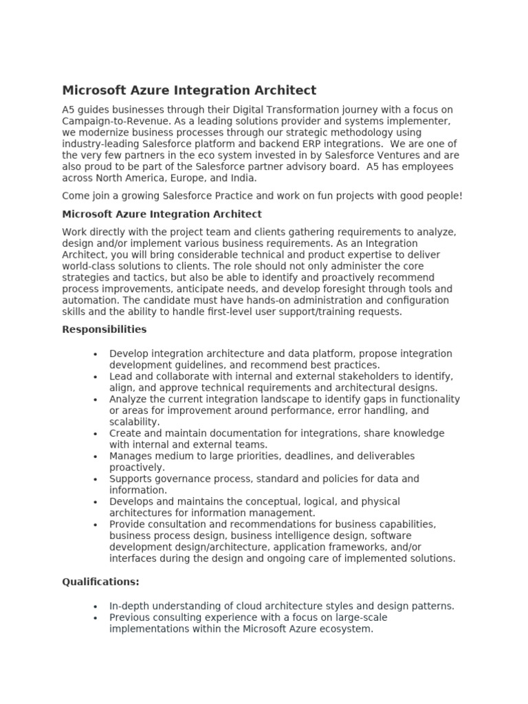 From Phil - JD - Microsoft Azure Integration Architect 35 | PDF | Microsoft Azure | Cloud Computing