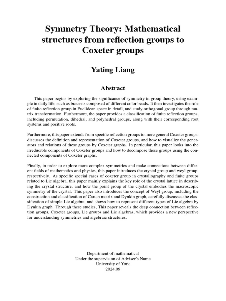 Symmetry Theory Mathematical Structures From Reflection Groups To Coxeter Groups | PDF | Group ...