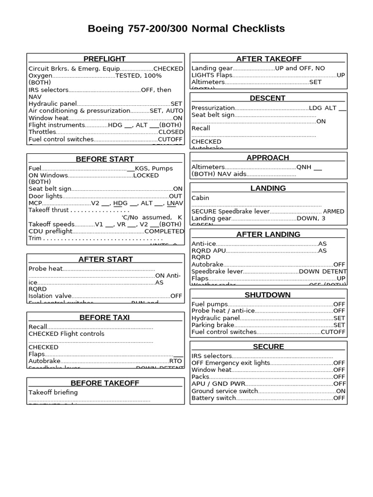Boeing 757 Normal Checklists | PDF | Aircraft | Aviation