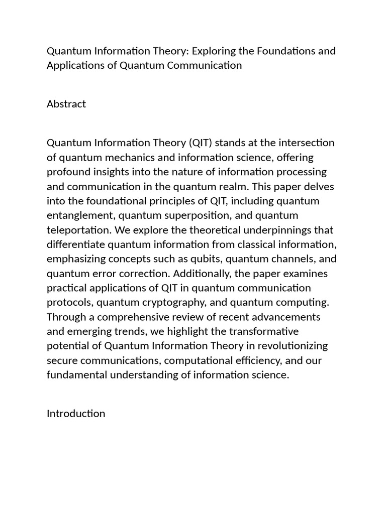 Quantum Information Theory | PDF | Quantum Computing | Quantum Entanglement