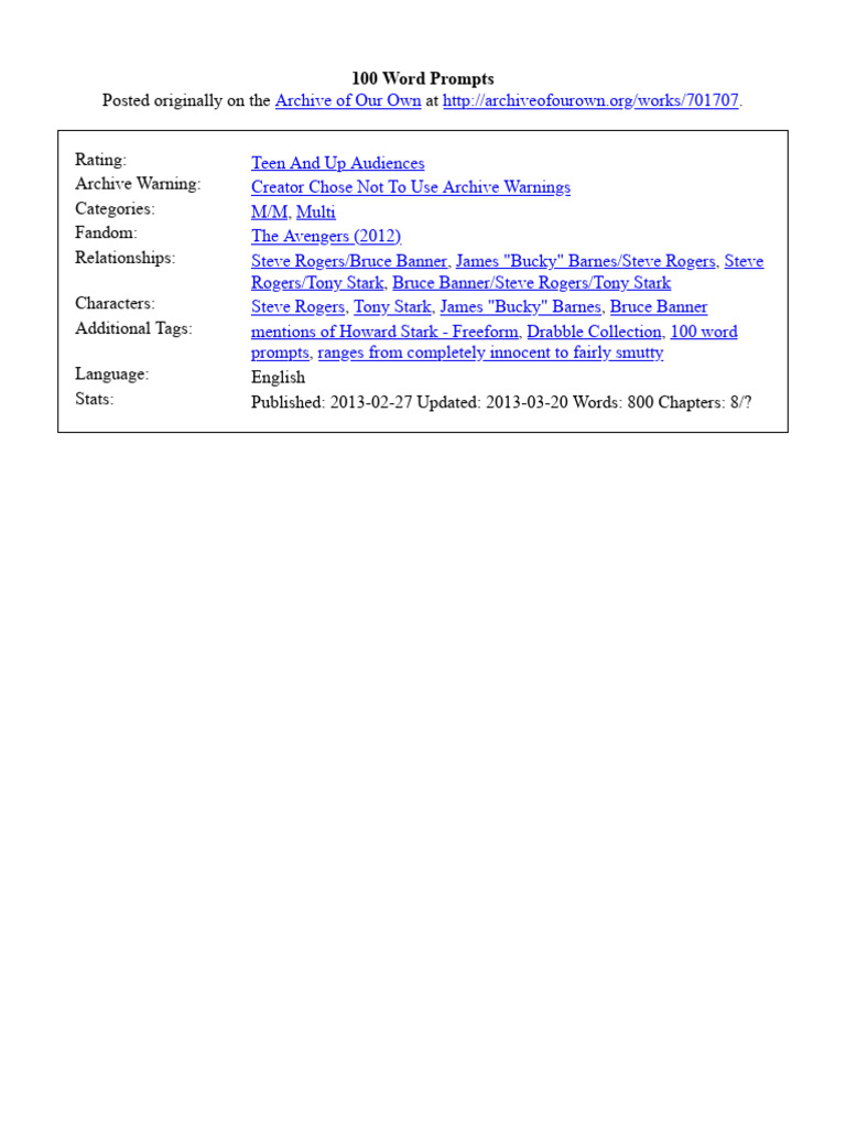 100 Word Avengers Prompts Collection | PDF