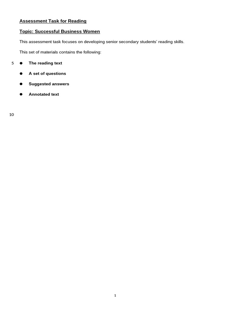 Reading Assessment: Successful Business Women | PDF | Entrepreneurship ...