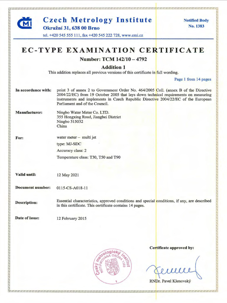 Certificado Contador MJ SDC | PDF | Electrical Engineering | Metrology