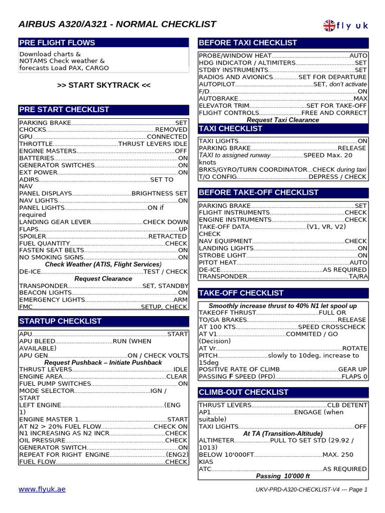 UKV-PRD-A320-CHECKLIST-V4 | PDF | Aviation | Aircraft