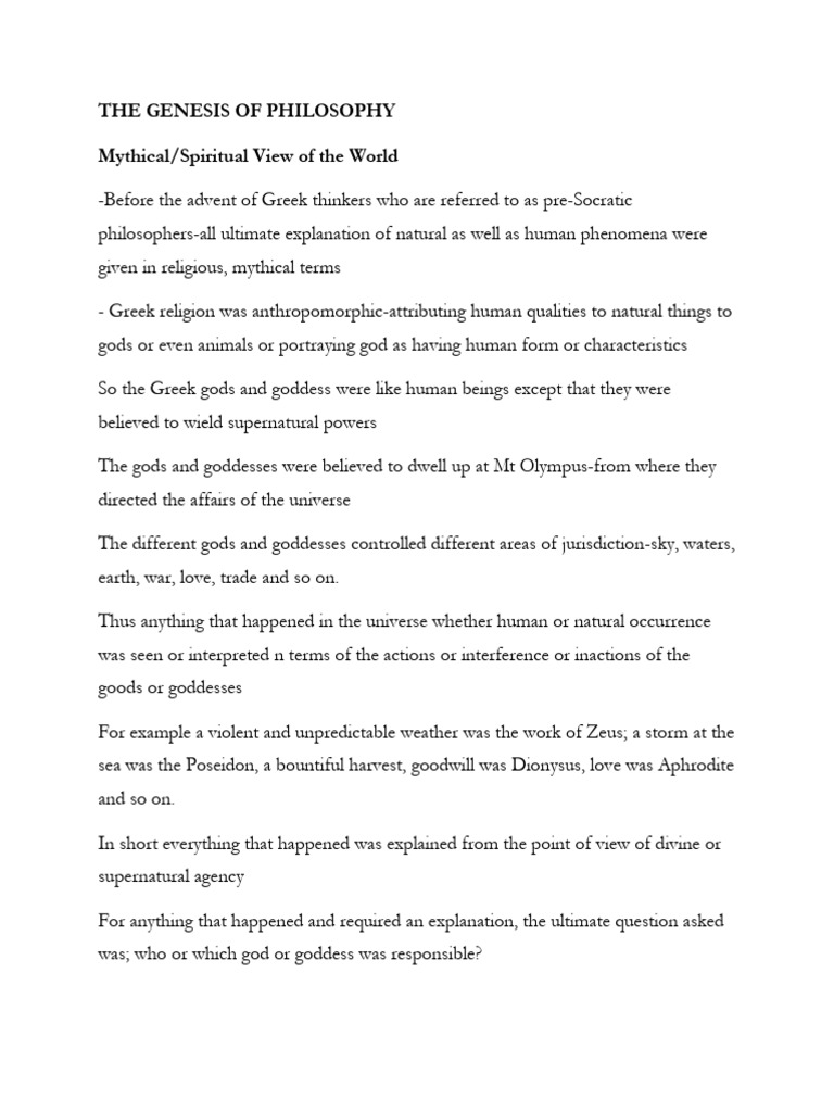 Lecture 2 The Genesis of Philosophy | PDF | Greek Mythology | Deities