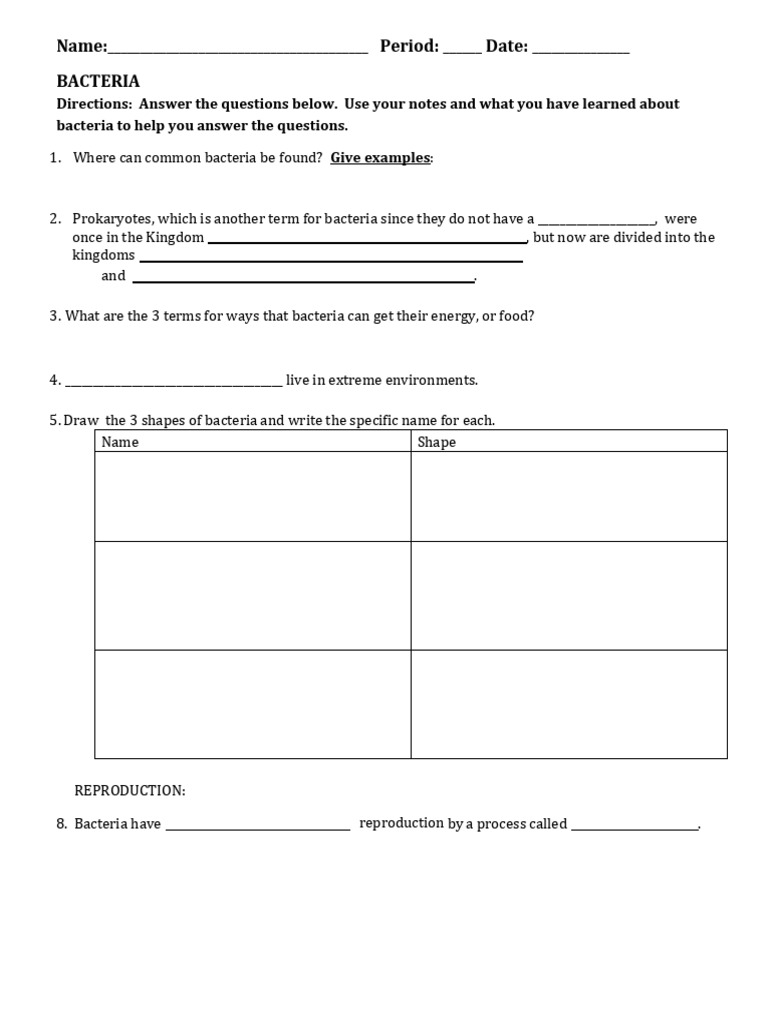 Bacteria Worksheet 1yfcnjn | PDF