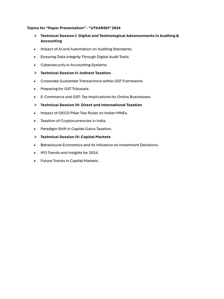 Topics For Paper Presenters - Utkarsh 2024 (National Conference NICASA ...