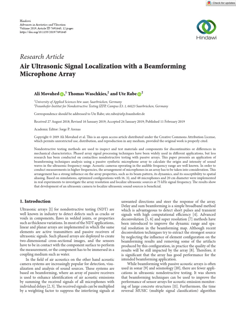 Advances in Acoustics and Vibration - 2019 - Movahed - Air Ultrasonic Signal Localization With A ...