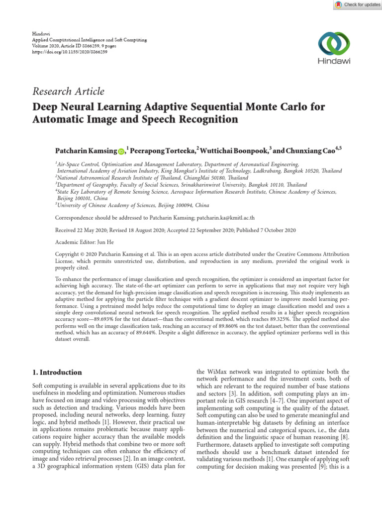 Applied Computational Intelligence and Soft Computing - 2020 - Kamsing - Deep Neural Learning ...