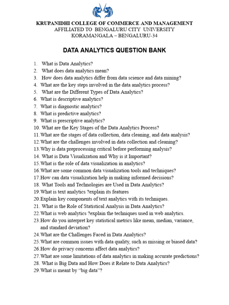 Data Analytics Question Bank | PDF | Analytics | Data Analysis