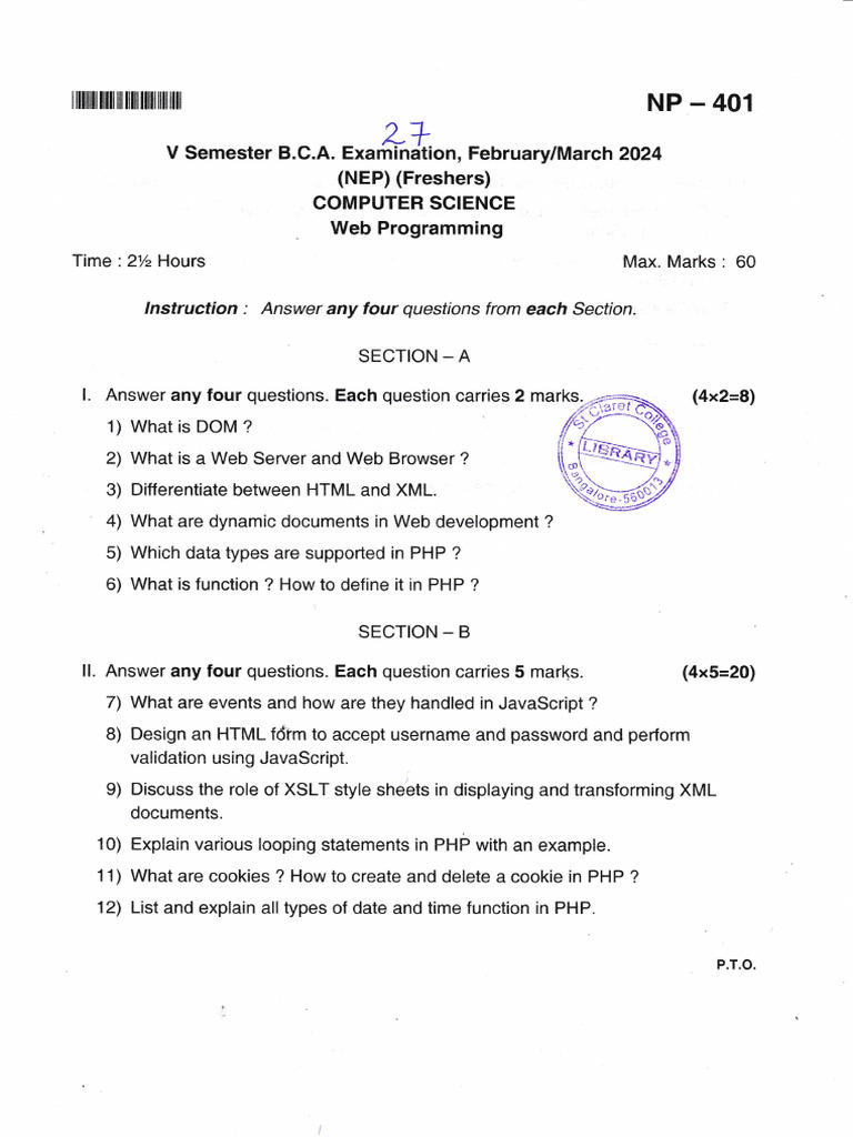 WebProgramming University QP | PDF | Php | Html