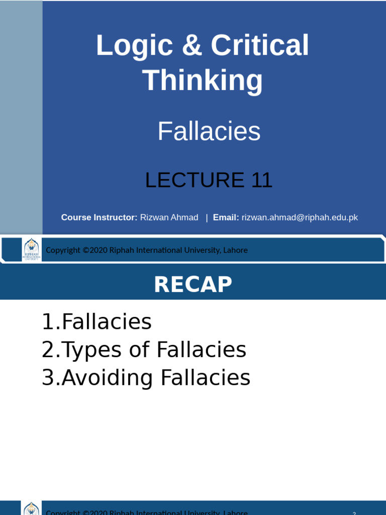 Logic-Lecture 11 (1) | PDF | Fallacy | Argument