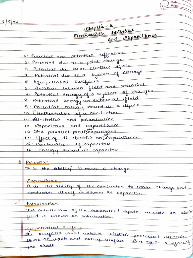 Ch-2 Electrostatic Potential and Capacitance | PDF