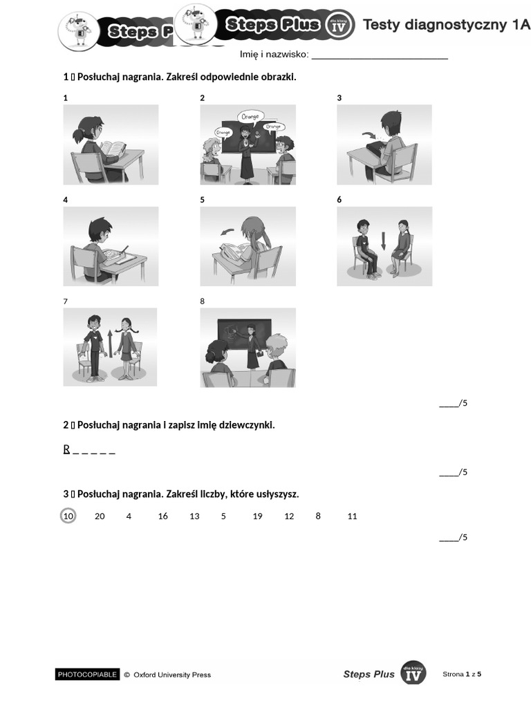 Steps Plus Dla Klasy IV. Test Diagnostyczny 1B | PDF