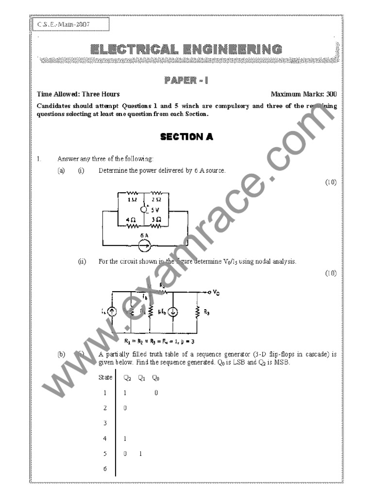 IAS Mains Electrical Engineering 2007 | PDF
