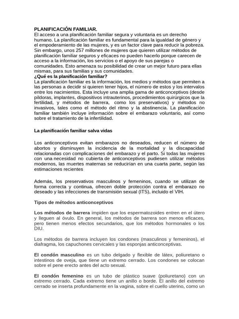 planificacion familiar | PDF | Control de la natalidad | Planificación ...