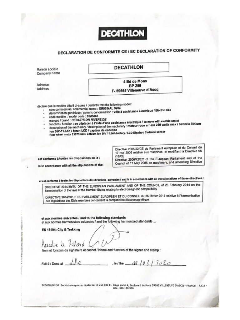 Certificat Décathlon | PDF