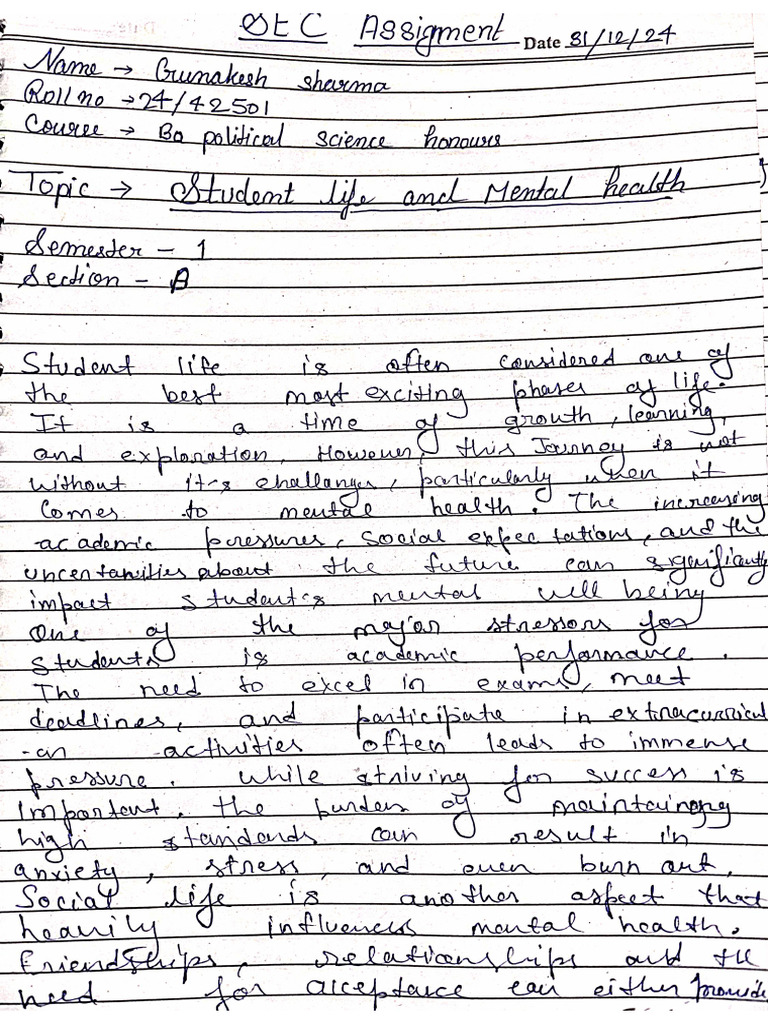 SEC ASSIGNMENT ON MENTAL HEALTH AND STUDENT LIFE | PDF