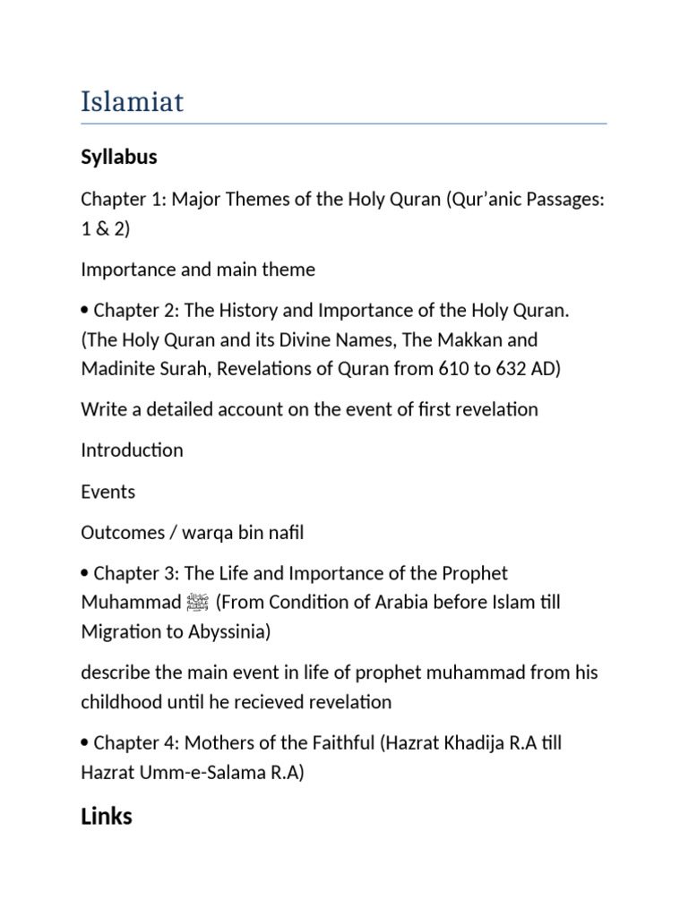 Islamiat | PDF