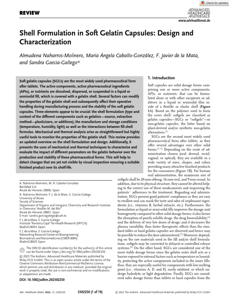 Adv Healthcare Materials - 2023 - Naharros Molinero - Shell Formulation ...