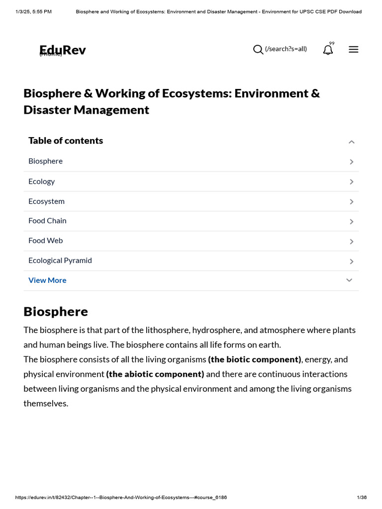 Biosphere and Working of Ecosystems - Environment and Disaster ...