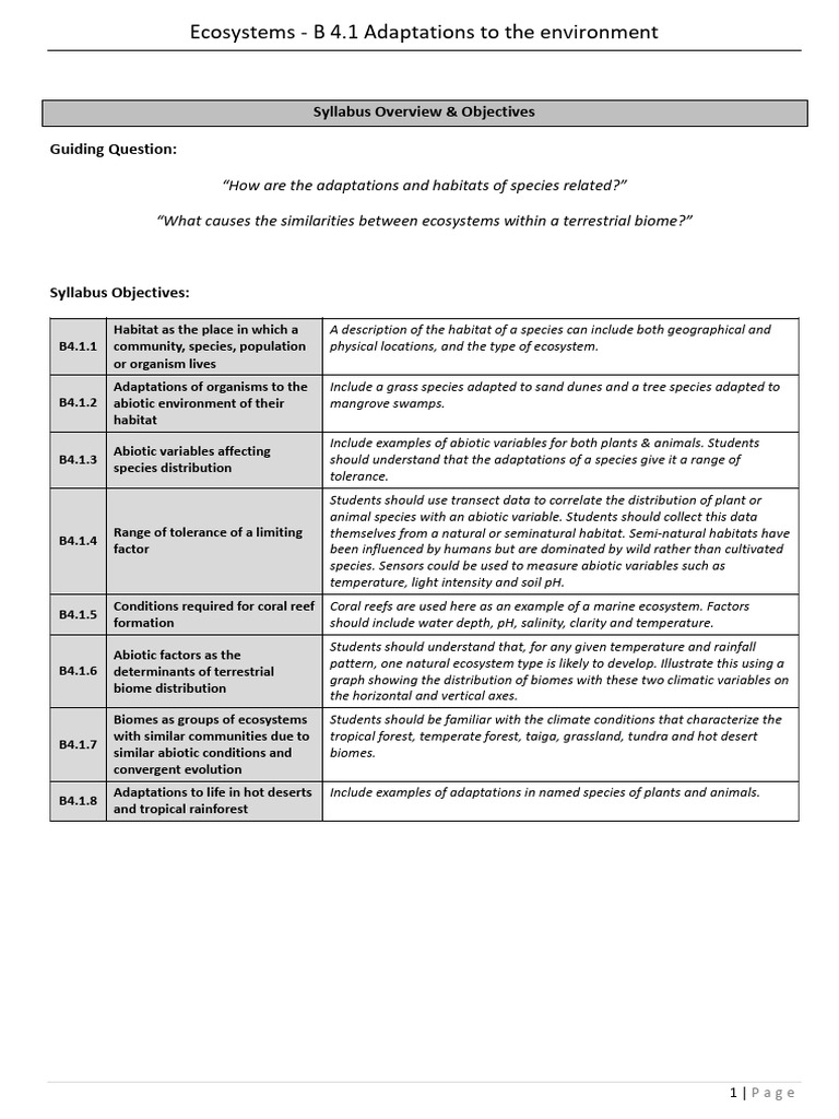 B 4.1 Adaptations To The Environment - Astudent Notes | PDF | Ecosystem ...