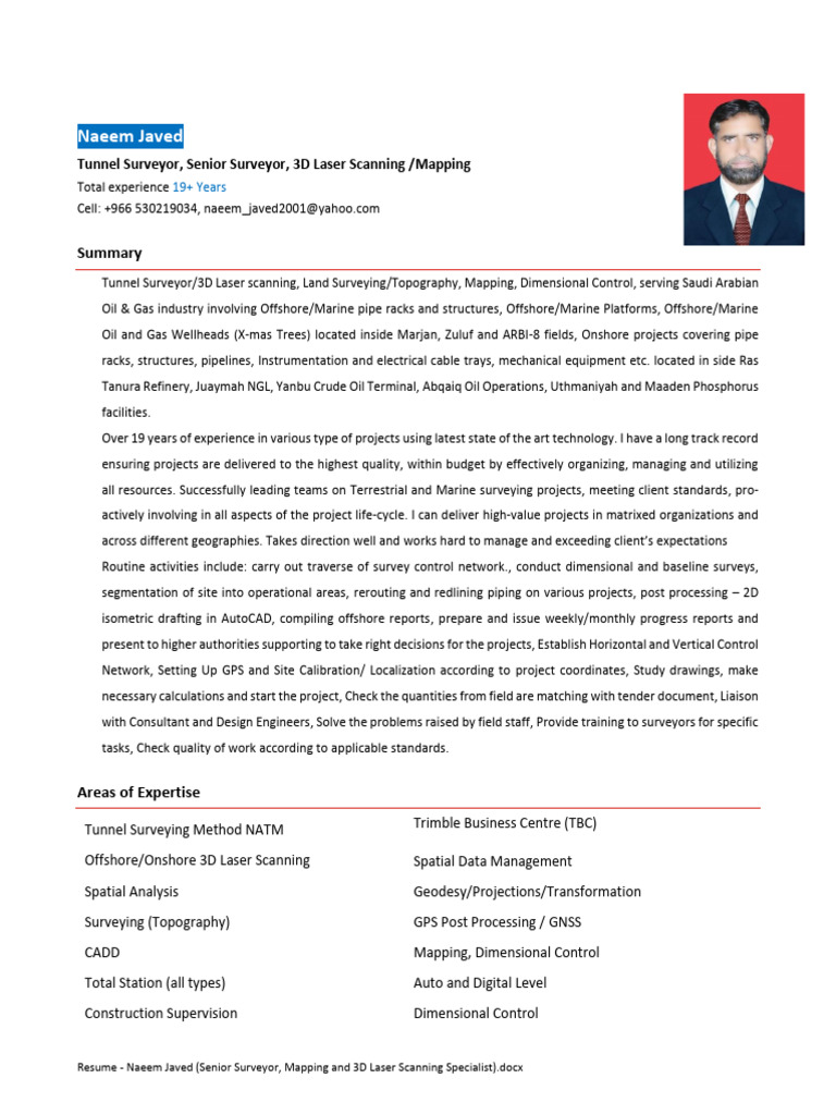 Resume - Naeem Javed (Senior Surveyor, Mapping and 3D Laser Scanning ... Resume - Naeem Javed (Senior Surveyor, Mapping and 3D Laser Scanning ...