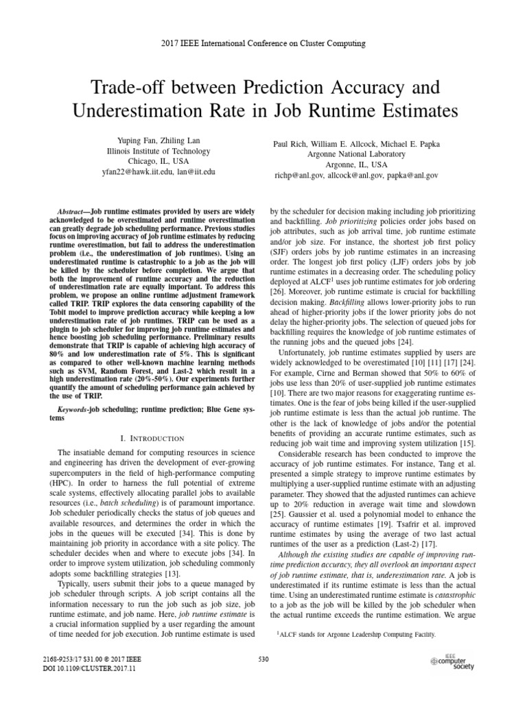 Trade-Off Between Prediction Accuracy and Underestimation Rate | PDF | Scheduling (Computing ...