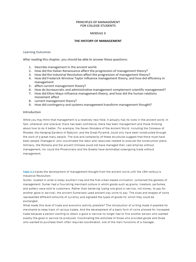 Module 3 The History of Management | PDF