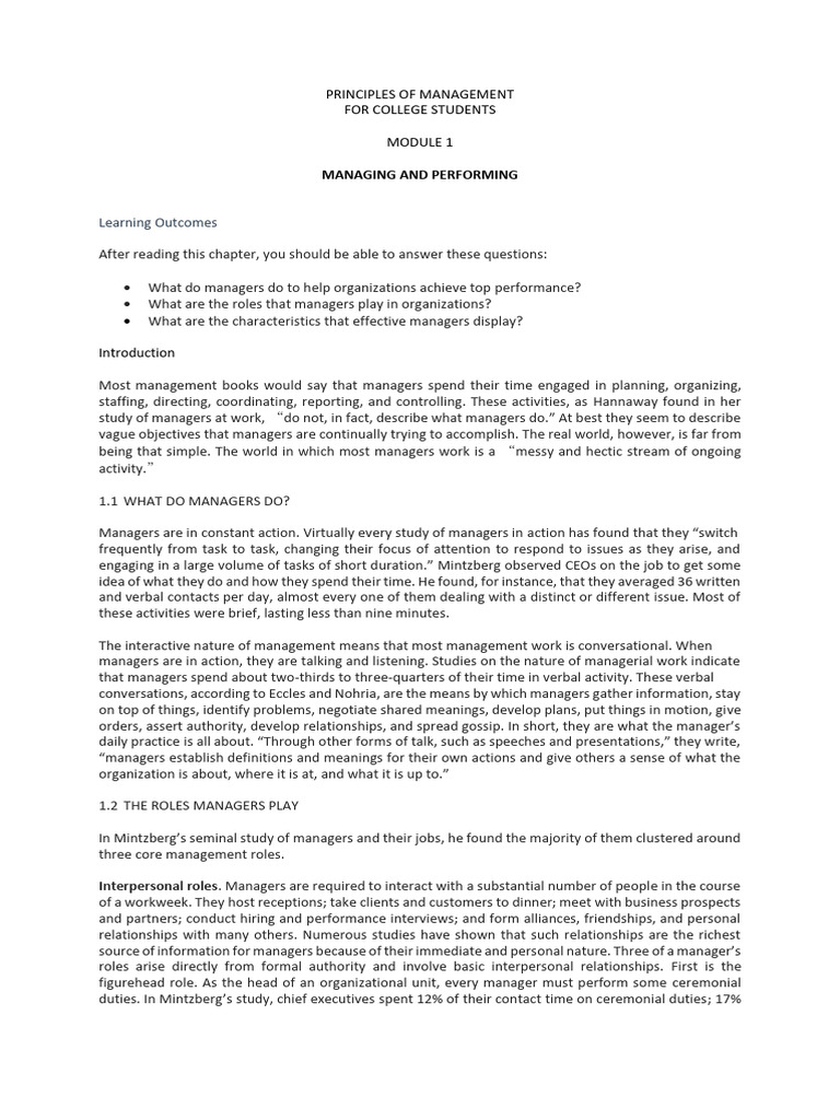 Module 1 Managing and Performiing | PDF | Consultant | Business